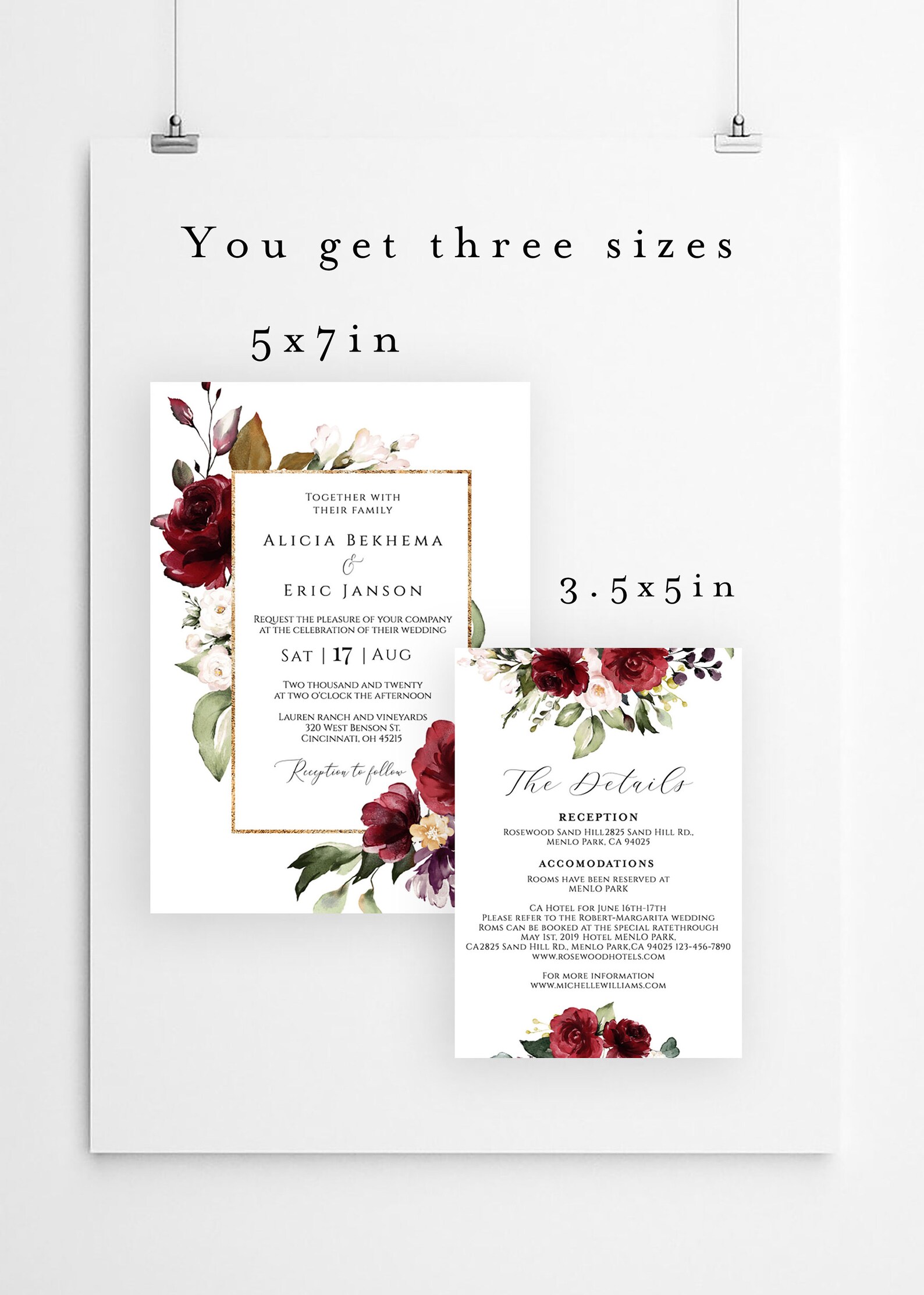 Burgundy Wedding Invitation Template Set Wedding Invitation - Etsy