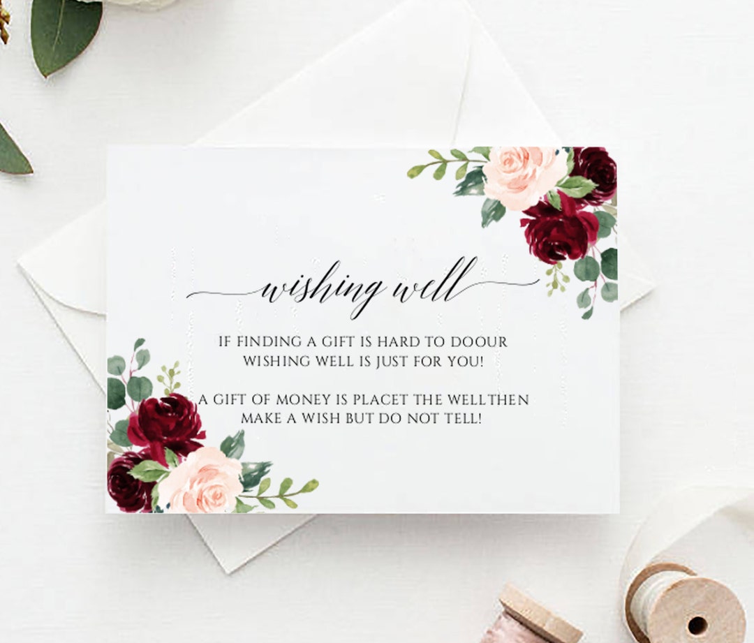 Wishing Well Cards Template, Wedding Wishing Well, Wishing Well ...