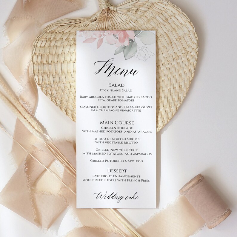 Pink Menu Template Wedding Menus Printable Menu Template - Etsy