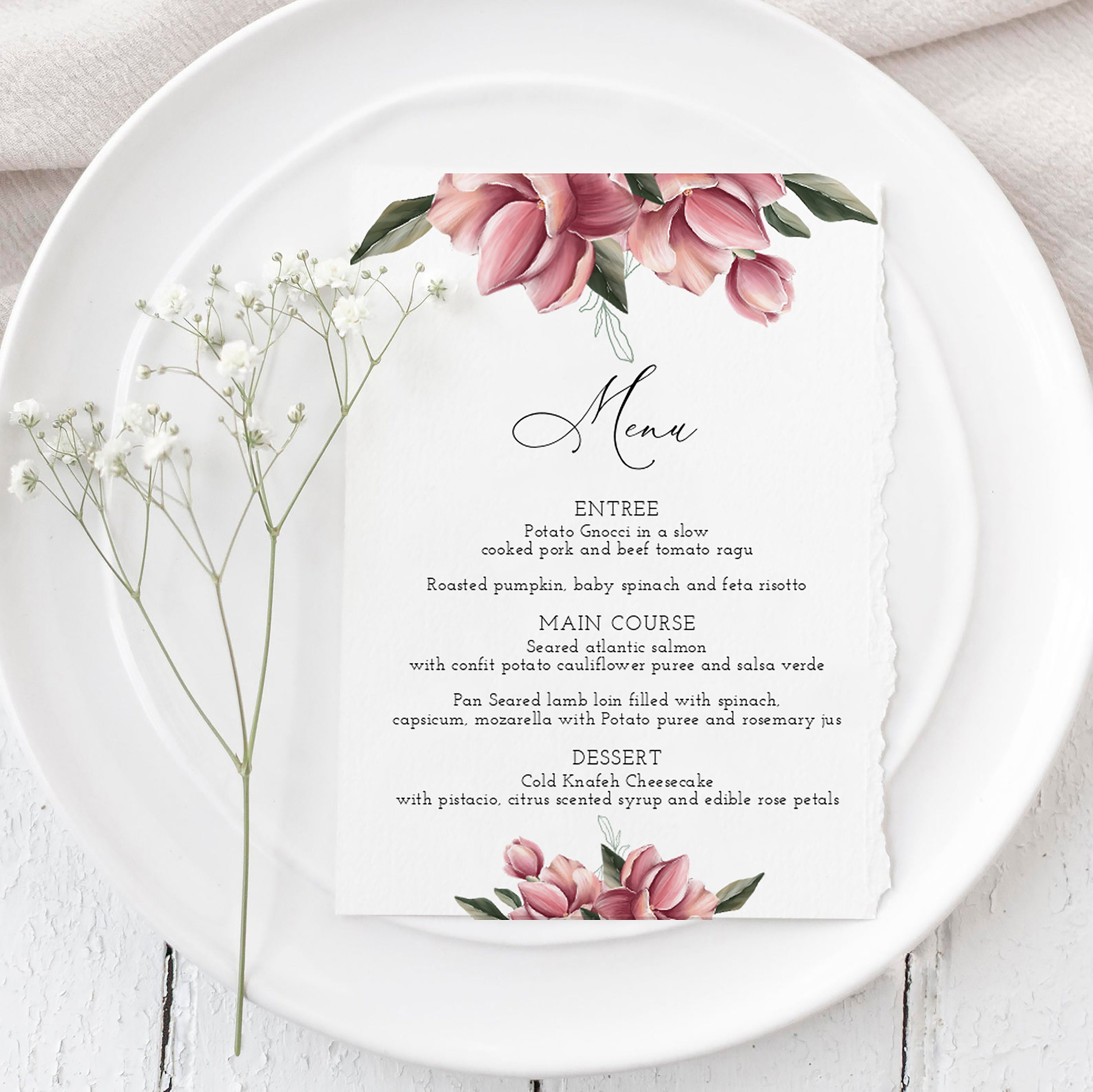 Menu card digital print Floral Menu Card Template Pink | Etsy
