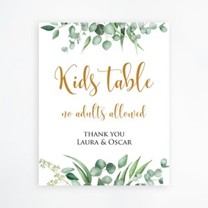 Kids Table Sign, Kids Table Wedding, Greenery Wedding, Wedding Kids ...