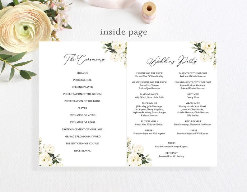Folded Program Template Order of Service Wedding Template | Etsy