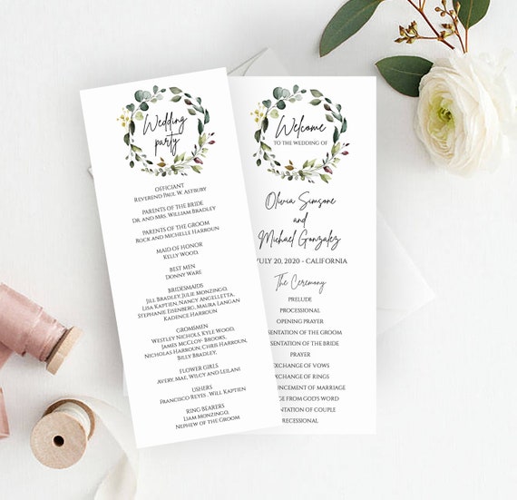Greenery Wedding Program Template Wedding Program Template | Etsy