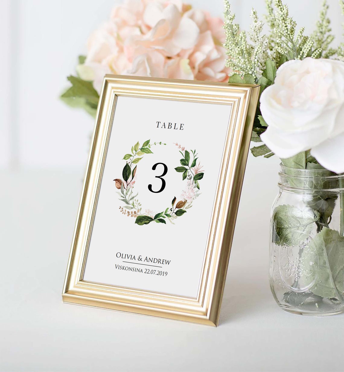 GREEN Table Number Card Template Boho Wedding Table Number - Etsy
