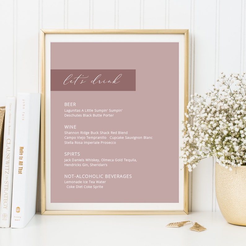 Wedding Bar Menu Sign Printable Bar Menu Template Modern Bar | Etsy