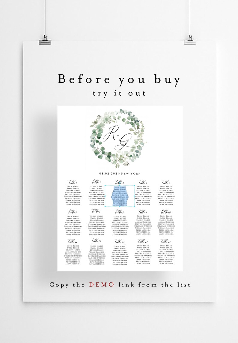 Boho Wedding Seating Chart Eucalyptus Greenery Chart Poster - Etsy