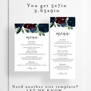Navy Blue Menu Cards, Blue Menu Card Print, 100% Editable Wedding Menu ...