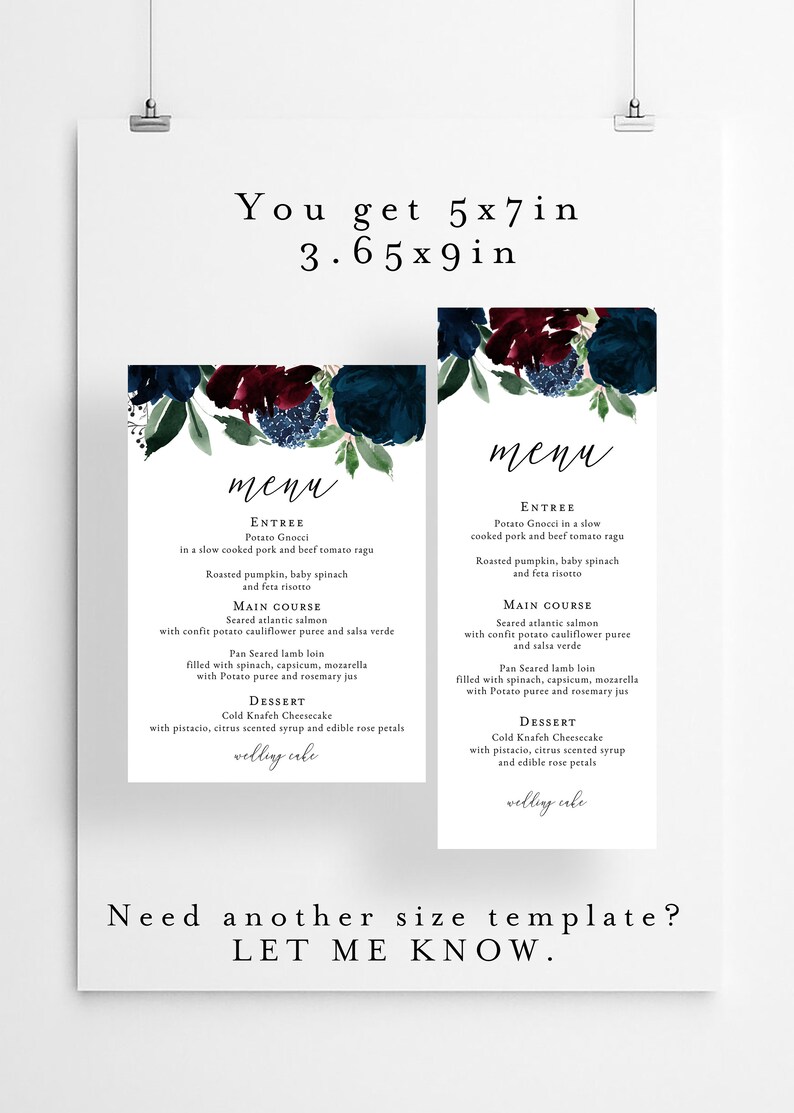 Navy Blue Menu Cards Blue Menu Card Print 100% Editable - Etsy