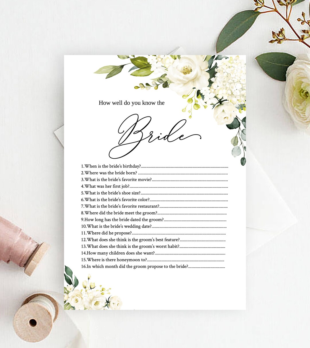 White Bridal Game Template, How Well Do You Know the Bride Template ...