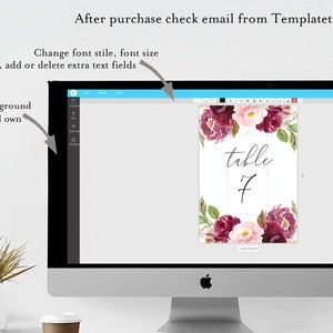 Burgundy Blush Table Number Template, Instant Download, Editable Table ...