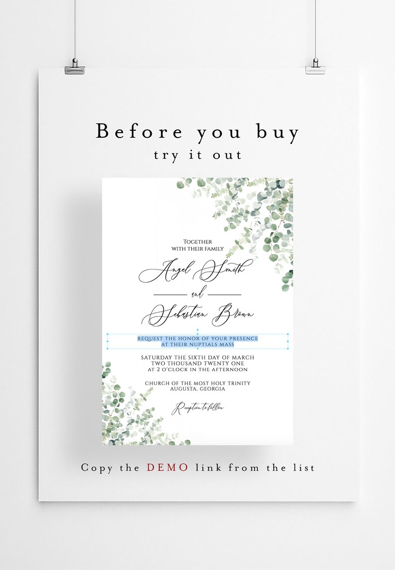 Simple Green Wedding Invitation Template Wedding Invitation - Etsy