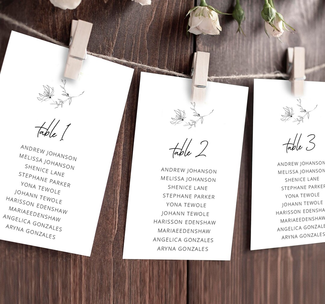 Simple Seating Chart Cards, Modern Seating Chart Template, Minimalist ...