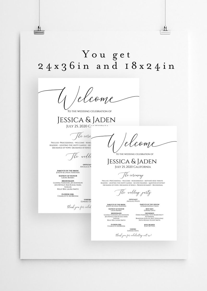 Wedding Program Sign Template Welcome Wedding Sign INSTANT | Etsy