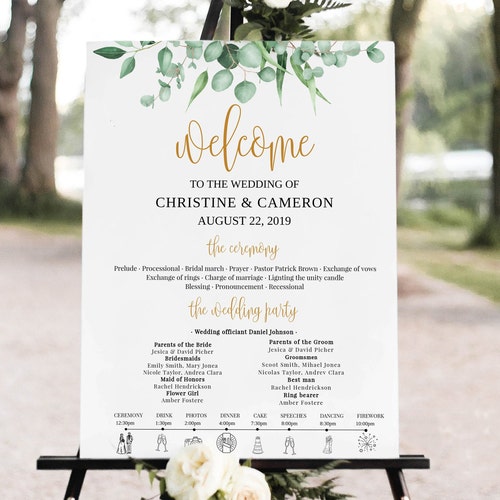 Ceremony Wedding Sign Template Greenery Editable Sign - Etsy