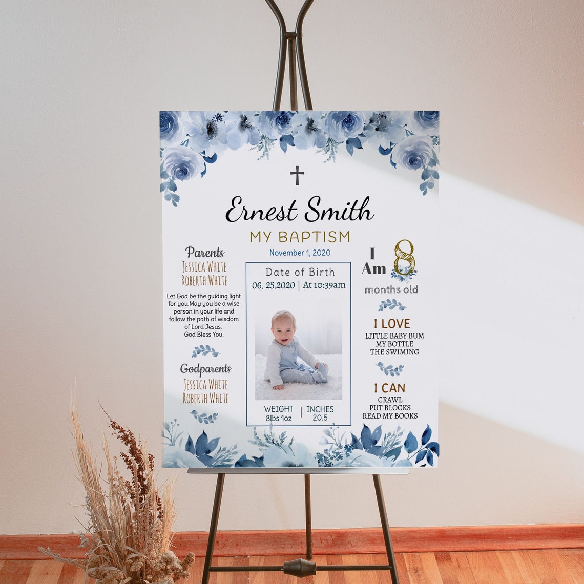 Baptism Chalkboard Template Boy Baptism Chalkboard Sign Blue - Etsy