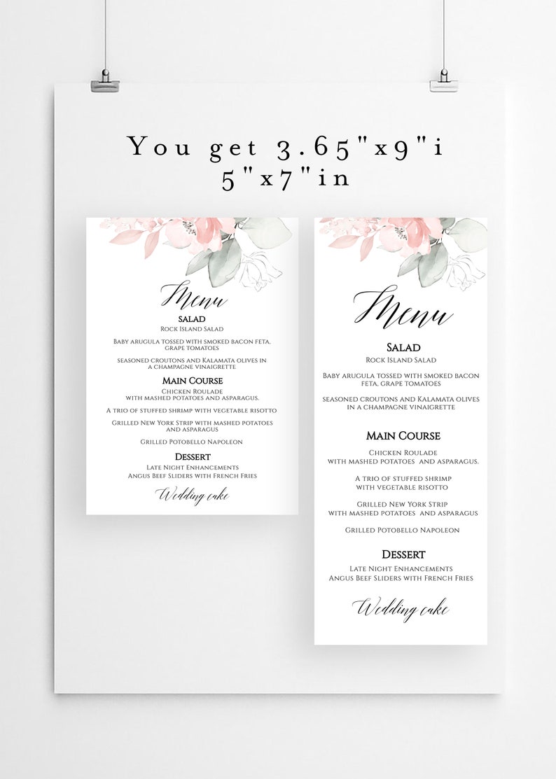 Pink Menu Template Wedding Menus Printable Menu Template - Etsy