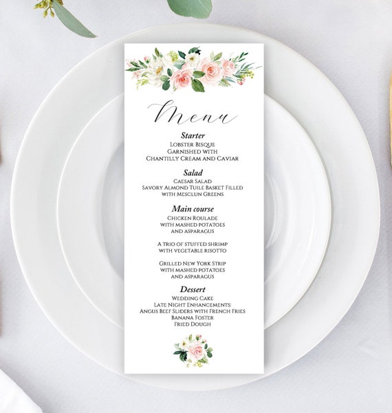 Menu Printable Floral Menu Card Template Floral Menu - Etsy