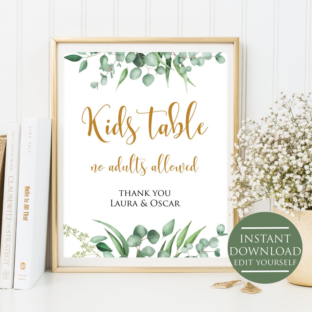 Kids Table Sign, Kids Table Wedding, Greenery Wedding, Wedding Kids ...