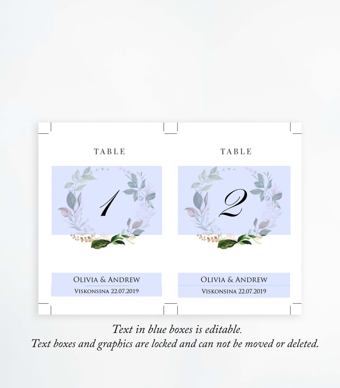 GREEN Table Number Card Template Boho Wedding Table Number - Etsy