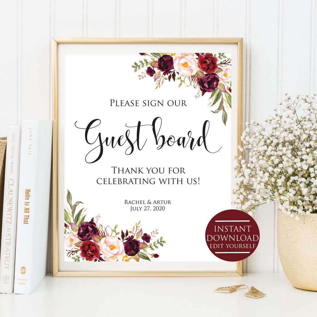 Guest Board Signs Wedding Guest Book Alternative Floral - Etsy