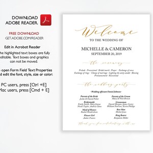 Ceremony Sign With Wedding Party, Wedding Program Poster, Gold Wedding ...