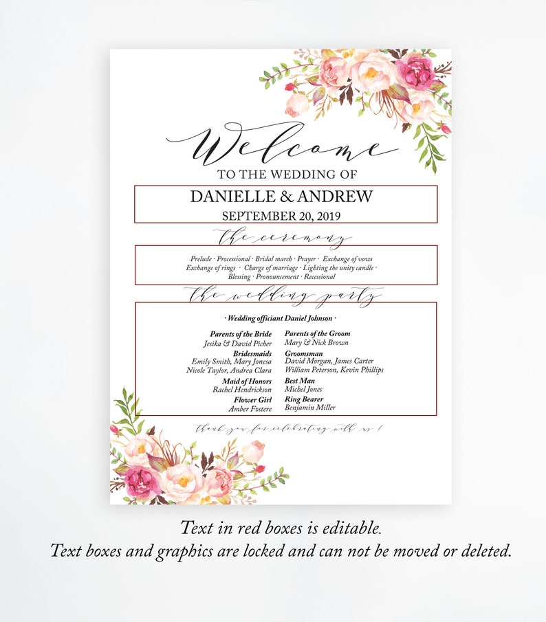 Program Sign Wedding Program Sign Template Wedding Sign | Etsy