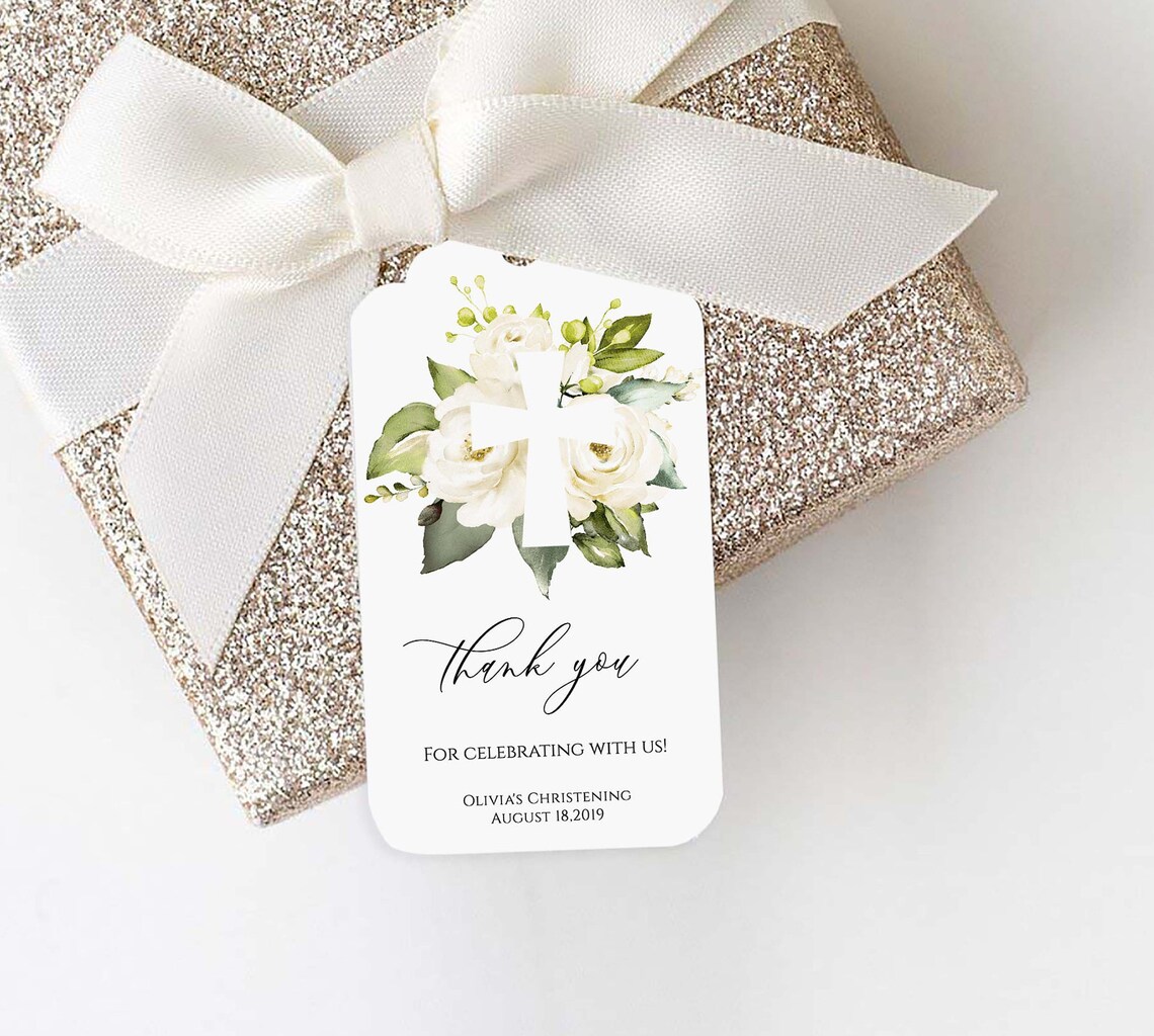 Baptism Thank You Tag Template Printable Baptism Tag Floral - Etsy