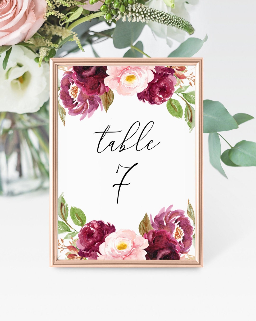 Burgundy Blush Table Number Template, Instant Download, Editable Table ...