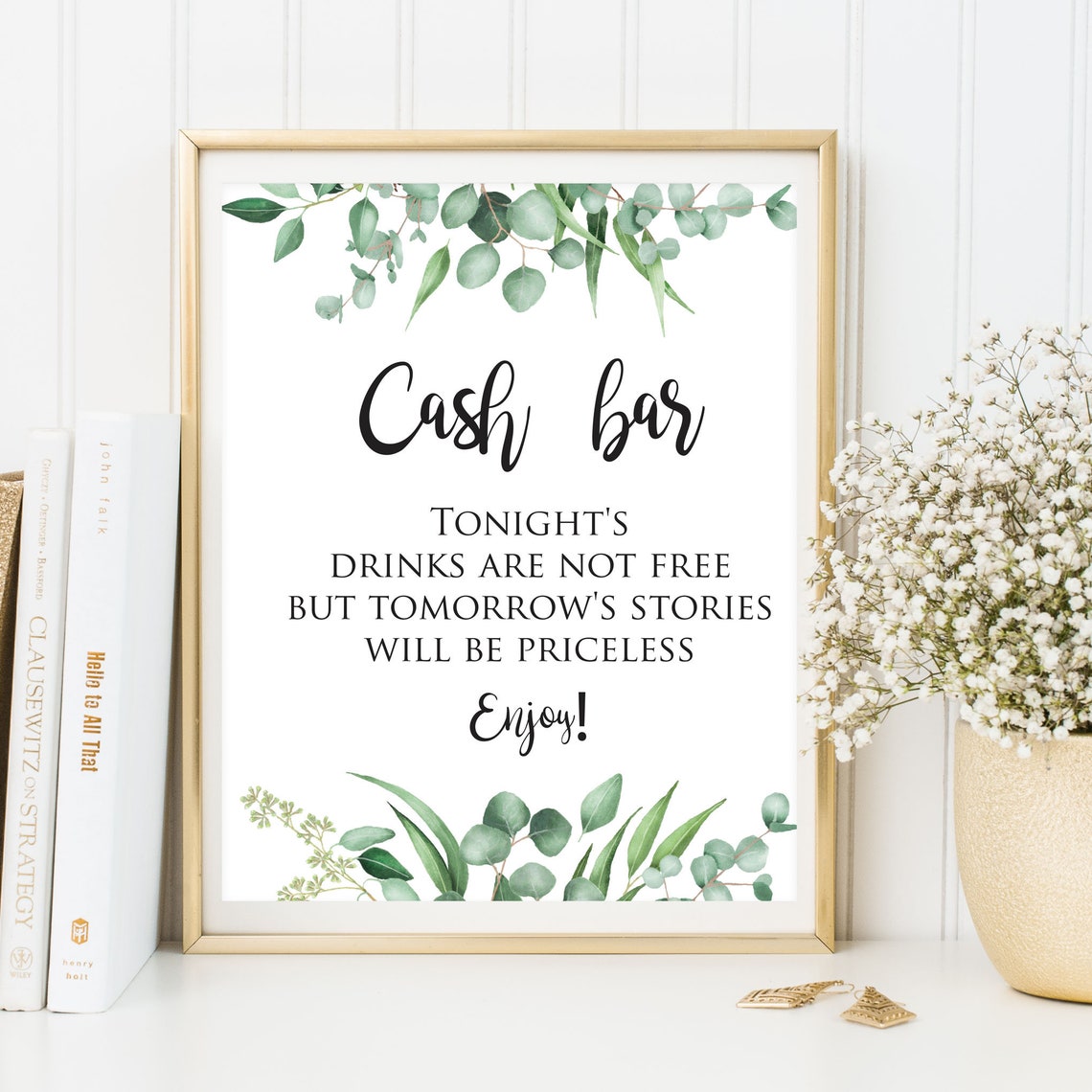 Chic Bar Signs Template Greenery Cash Bar Cash Bar Sign - Etsy