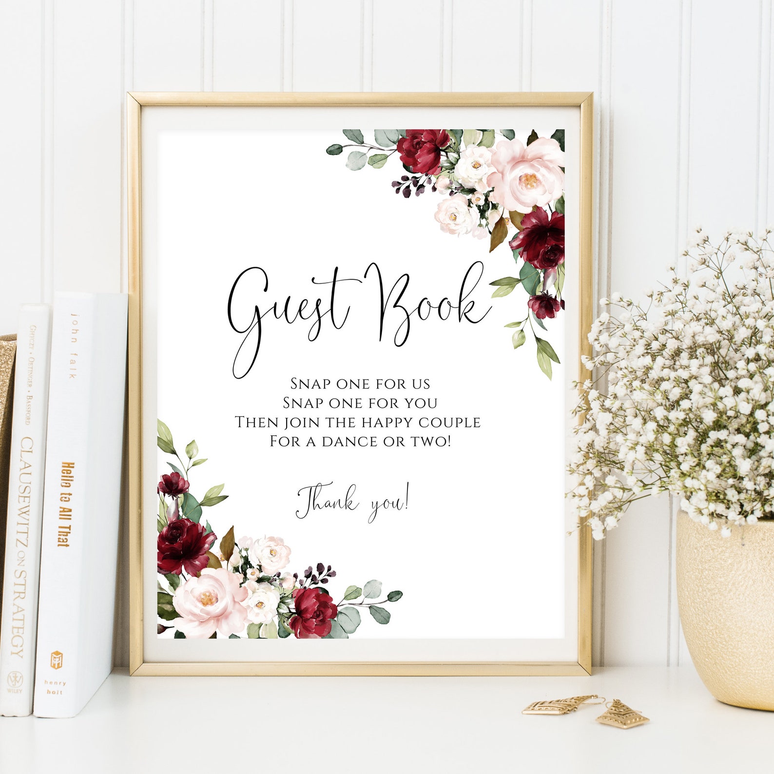 Burgundy Guest Book Signs Template Printable Guest Book Sign | Etsy