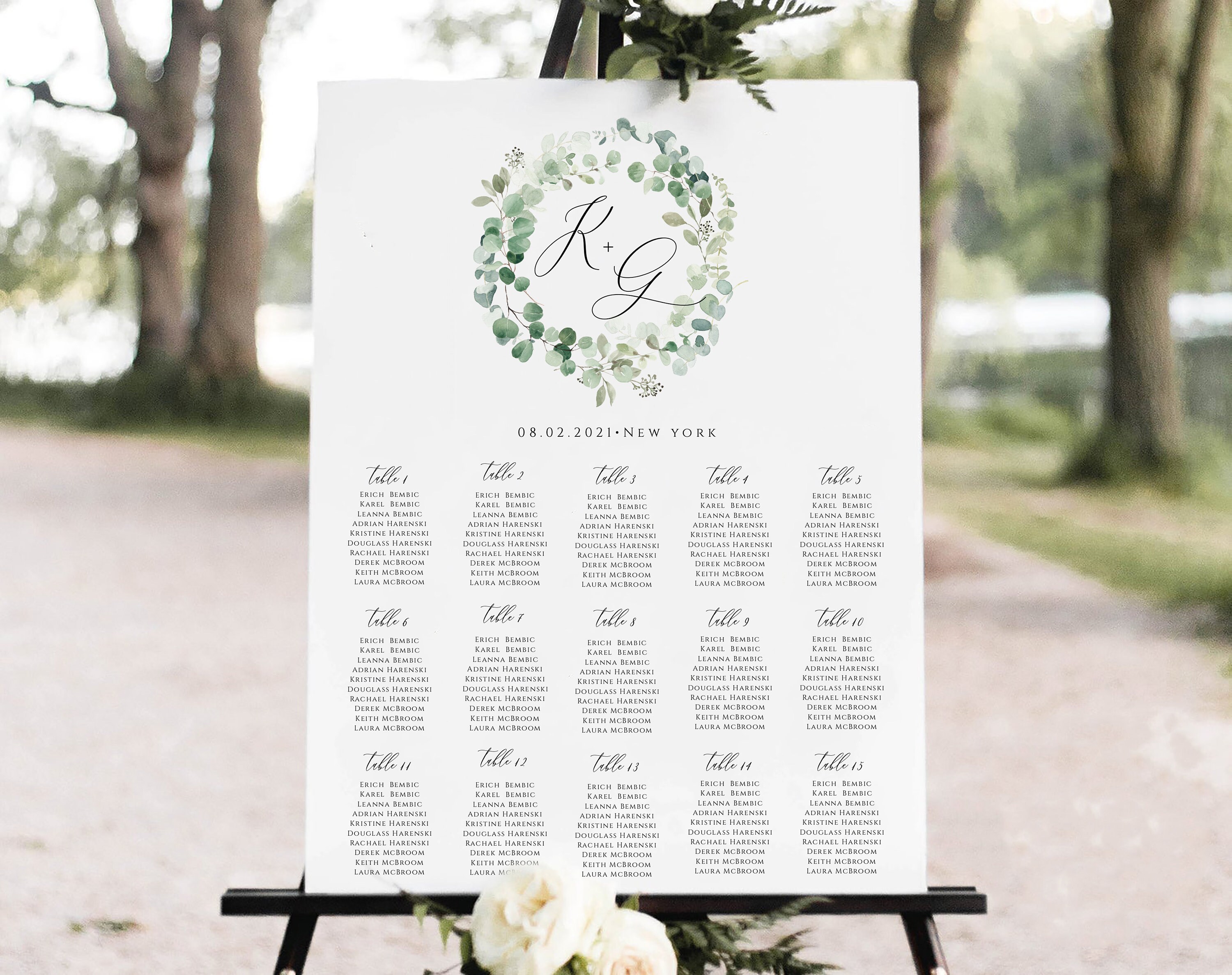 Boho Wedding Seating Chart Eucalyptus Greenery chart poster | Etsy