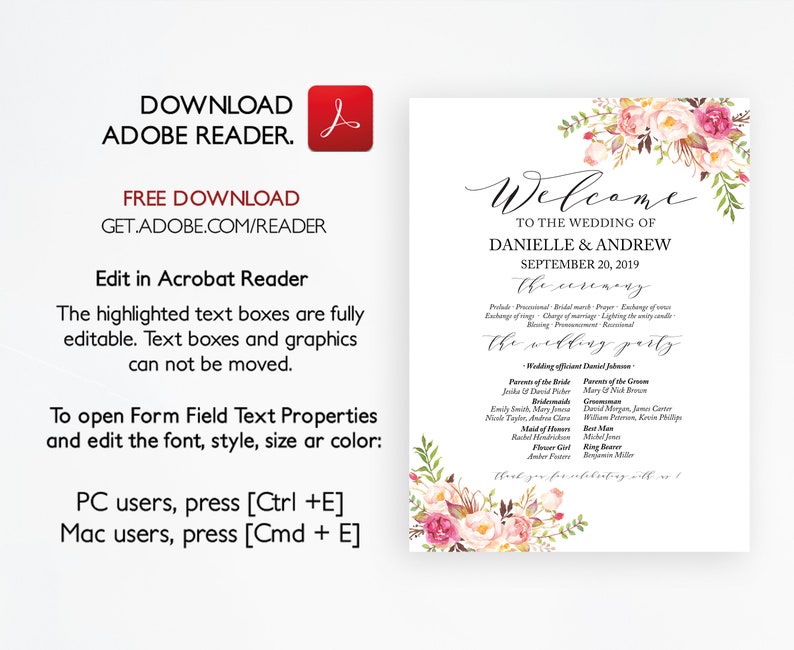 Program Sign Wedding Program Sign Template Wedding Sign | Etsy