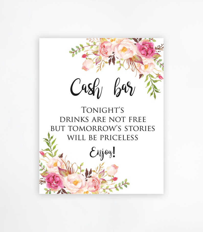 Blush pink Cash bar sign Printable sign Wedding bar sign | Etsy