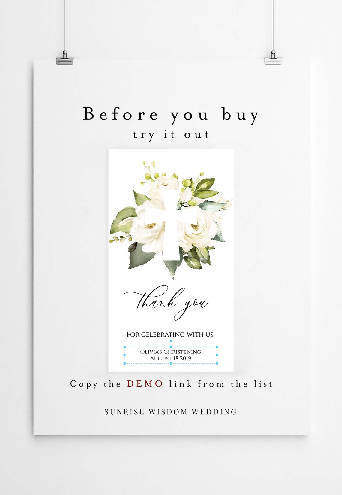 Baptism Thank You Tag Template Printable Baptism Tag Floral - Etsy