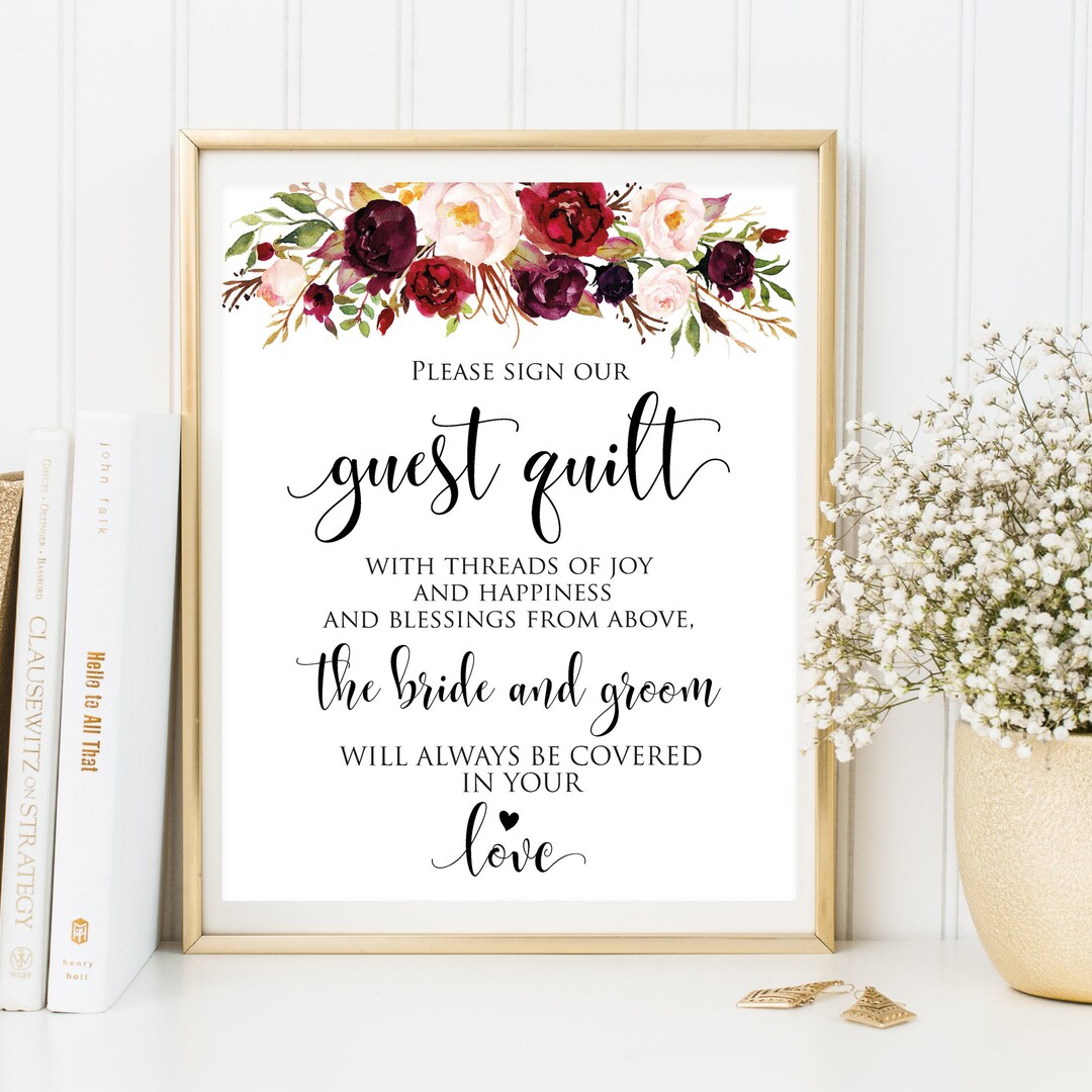 Quilt Sign, Wedding Quilt Guestbook Sign, Marsala Quilt Guest Book ...