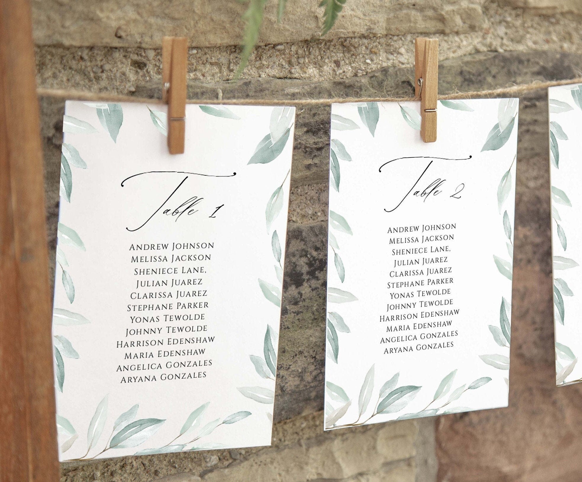 Modern Green Seating Charts Template Editable Seating Cards - Etsy