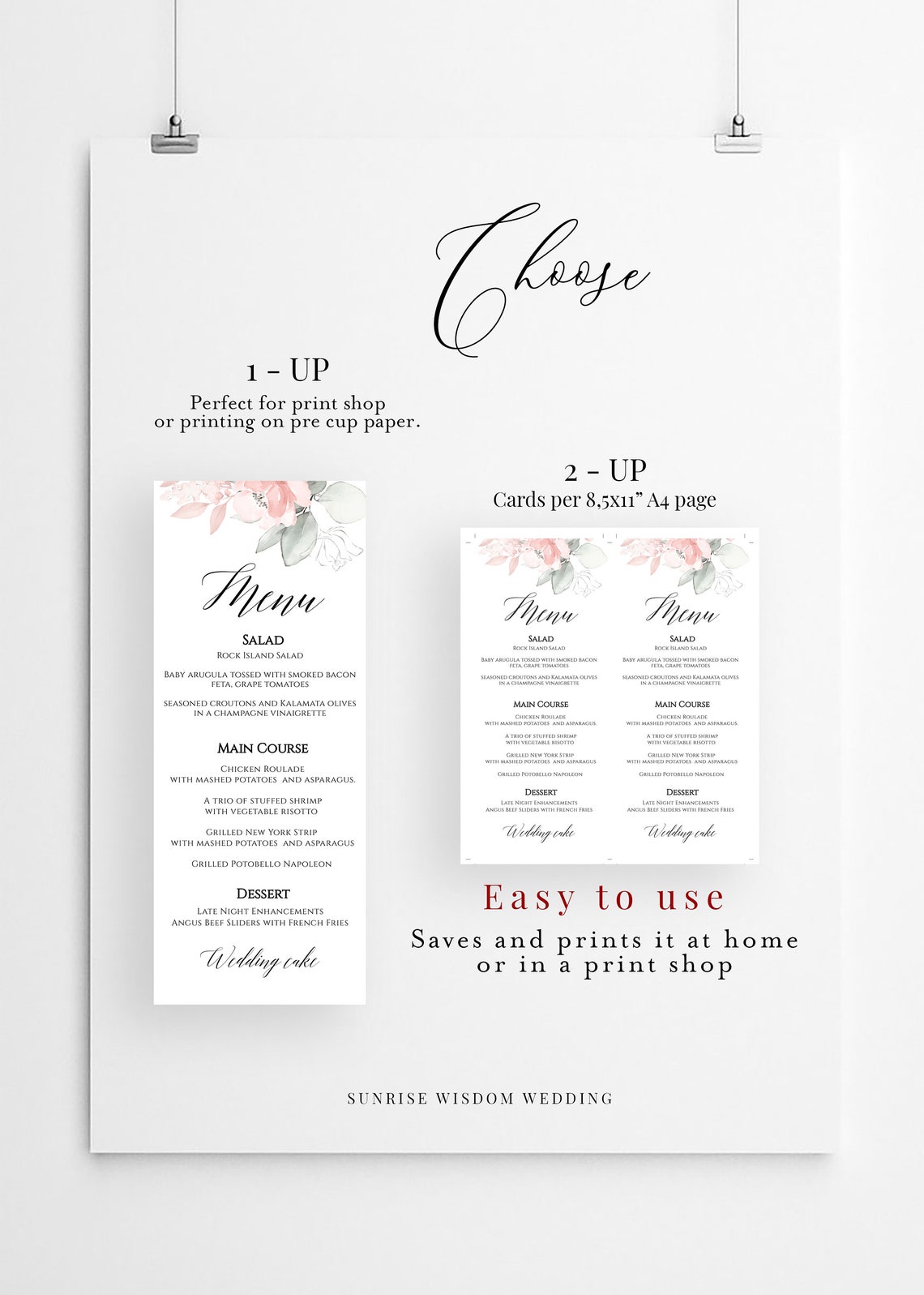 Pink Menu Template Wedding Menus Printable Menu Template - Etsy