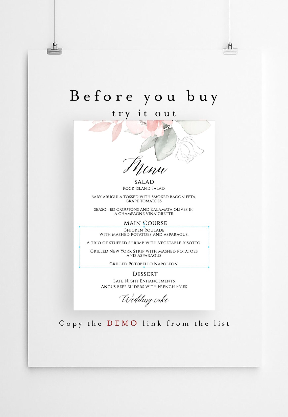 Pink Menu Template Wedding Menus Printable Menu Template - Etsy