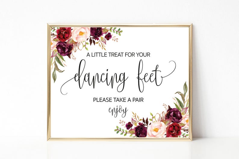 Marsala Dancing feet Signs template Wedding signs template | Etsy