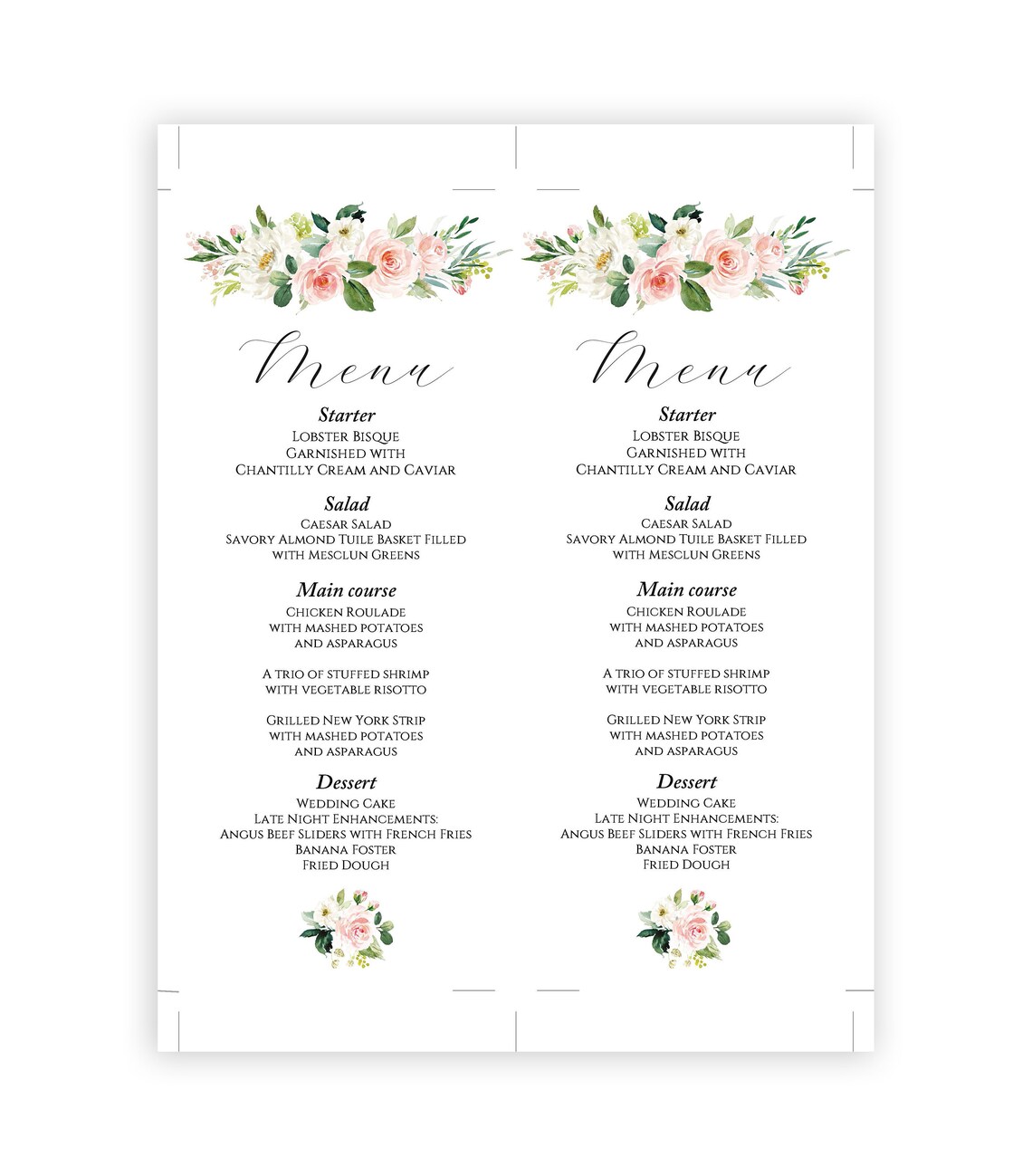 Menu Printable Floral Menu Card Template Floral Menu - Etsy