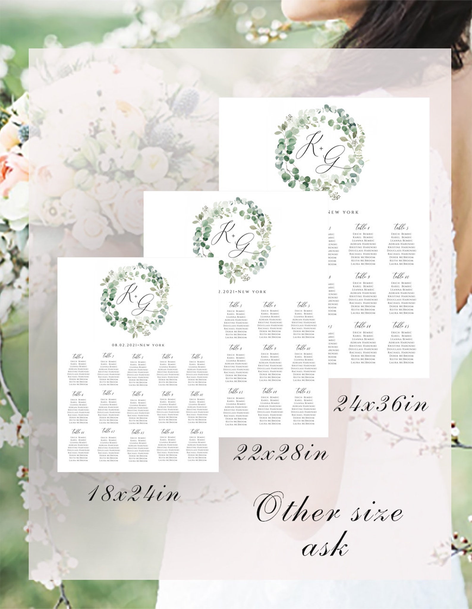 Boho Wedding Seating Chart Eucalyptus Greenery chart poster | Etsy