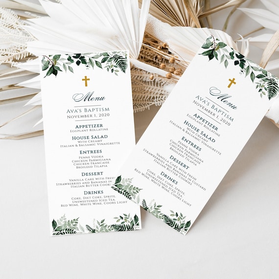 Baptism Menu Template 5x7 Editable Instant Download Try Wedding