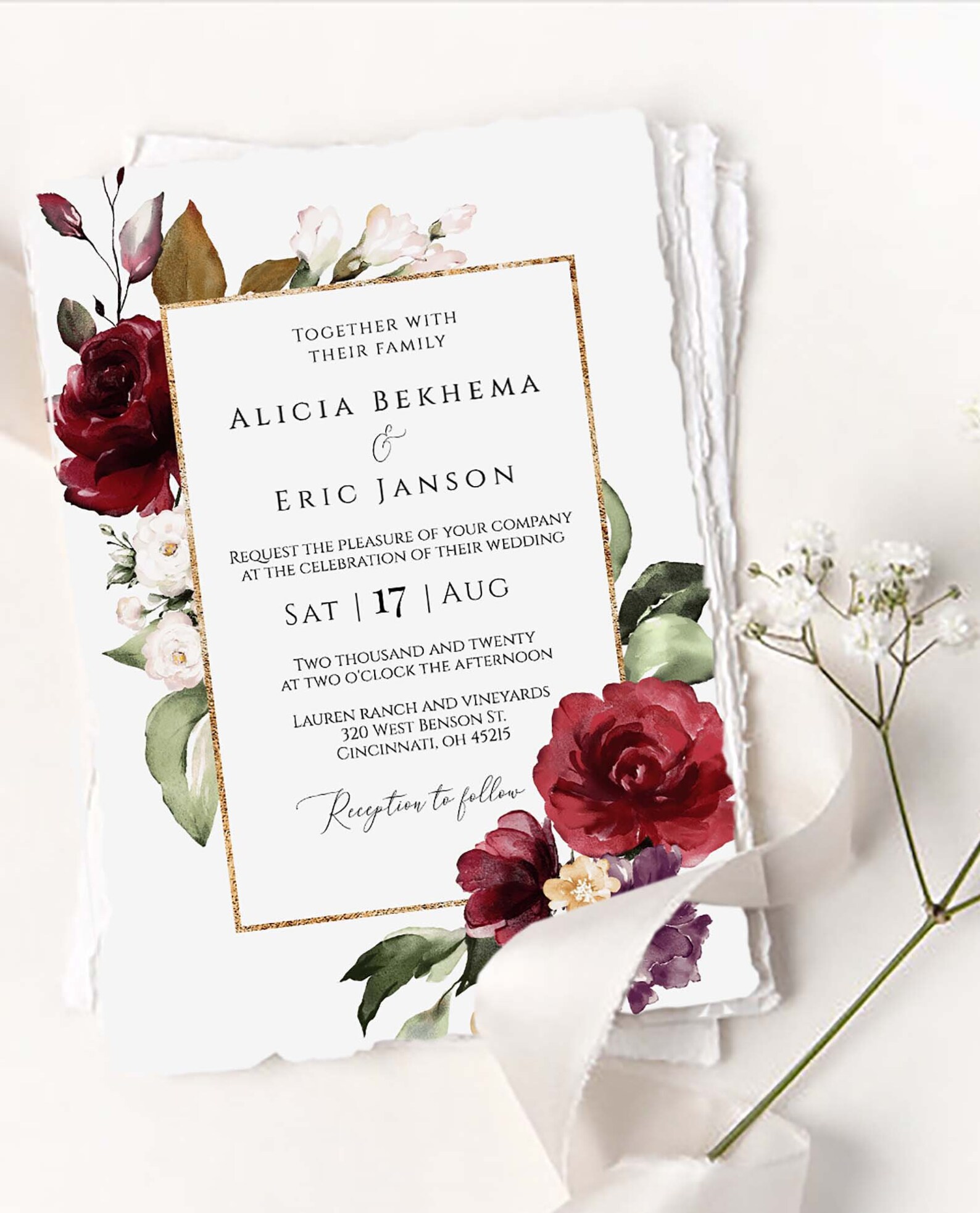 Burgundy Wedding Invitation Template Set Wedding Invitation - Etsy
