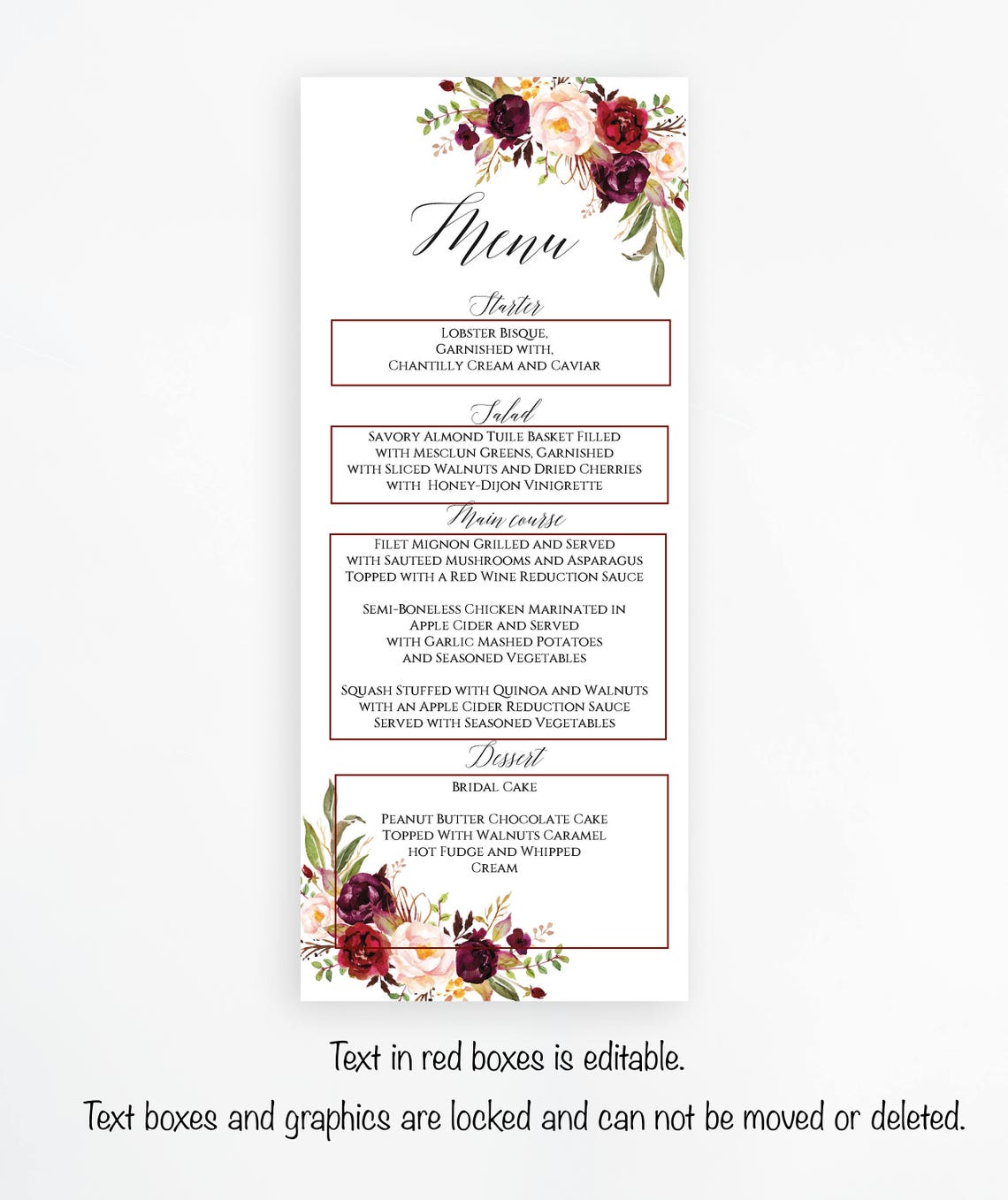 Floral Menu Template Floral Wedding Menu Floral Menu Cards - Etsy