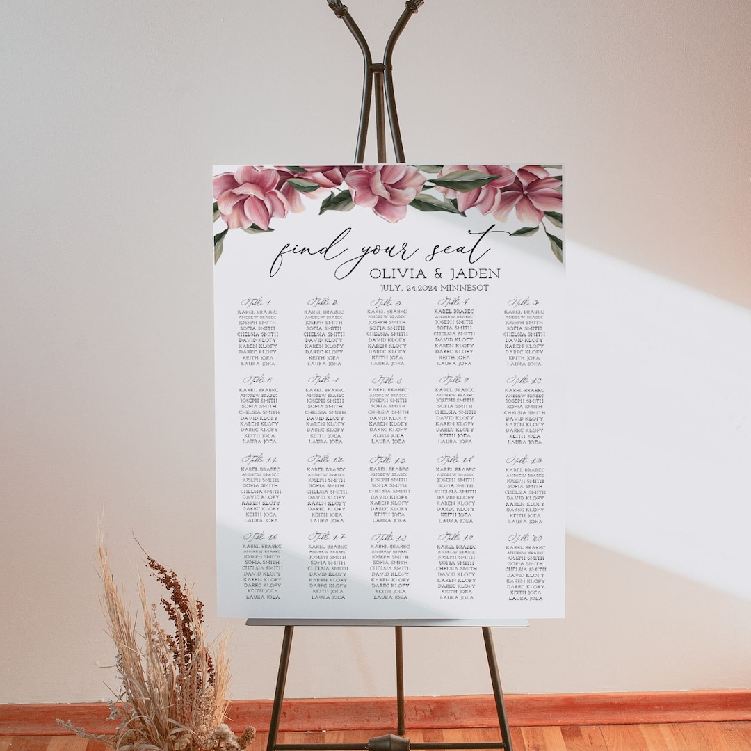 Seating Chart Template Editable, Editable Seating Chart Poster, DIY ...