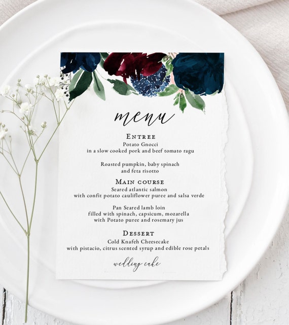 Navy Blue Menu Cards Blue Menu Card Print 100% Editable - Etsy