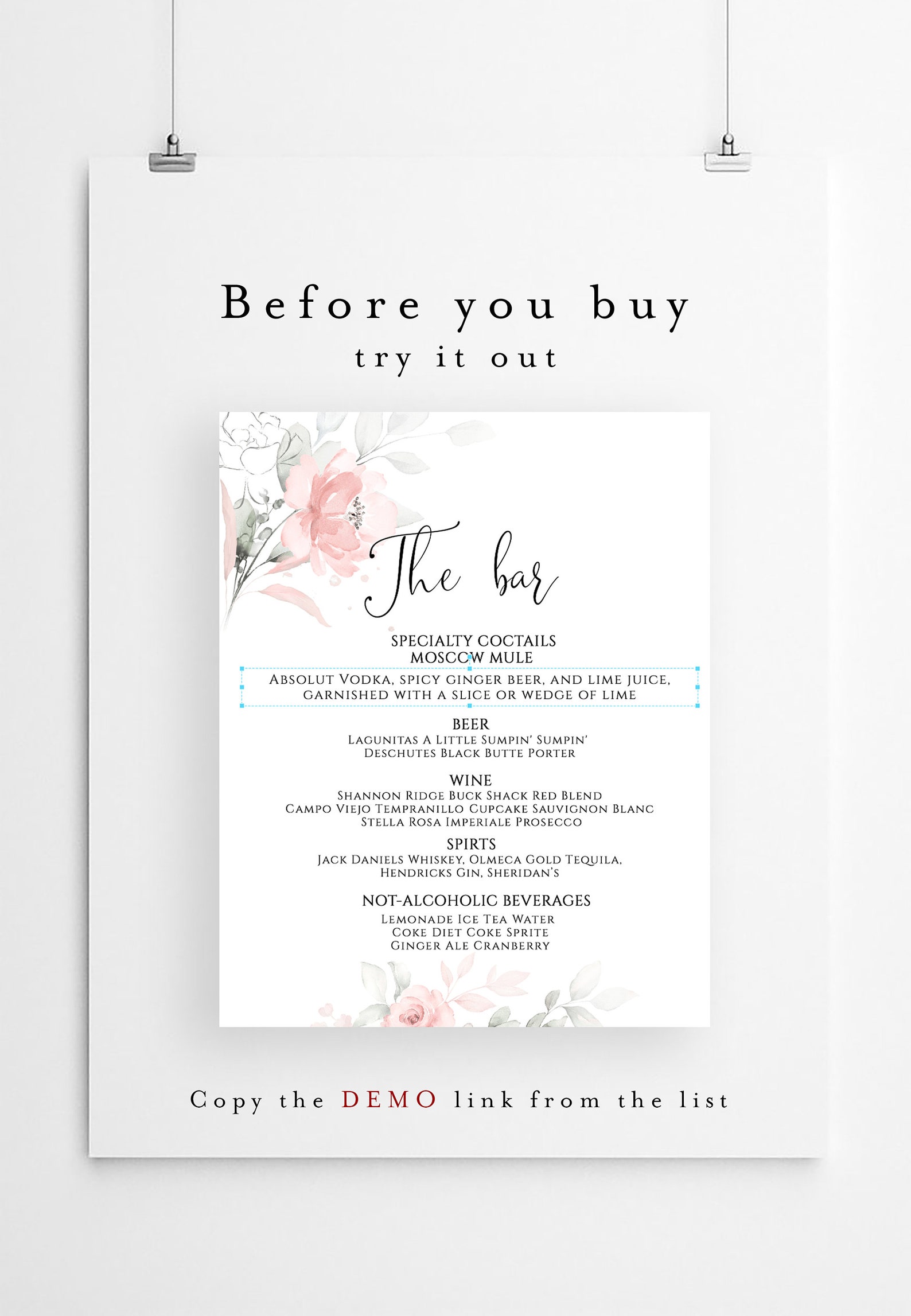 The Bar Menu Cards Posters Bar Menu Template Drinks Menu - Etsy