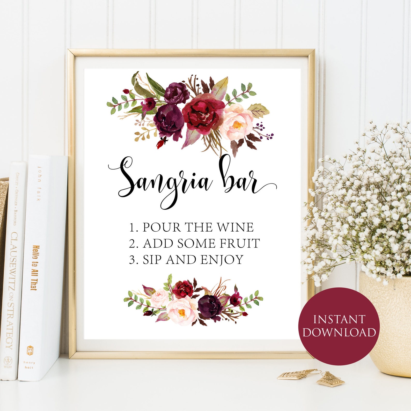 Sangria Bar Signs Wedding Bar Signs Party Signs Marsala Bar | Etsy