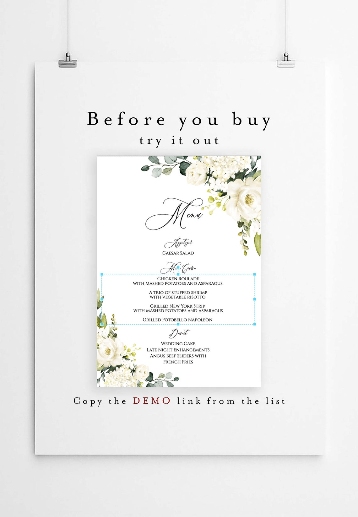 White Menu Cards Template Fully Editable Menu Printable Menu - Etsy UK