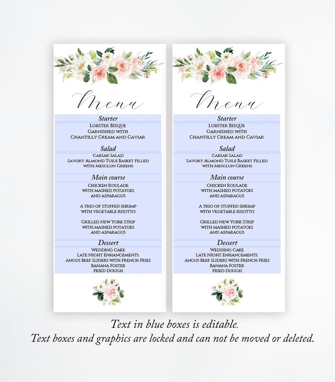 Menu Printable Floral Menu Card Template Floral Menu - Etsy